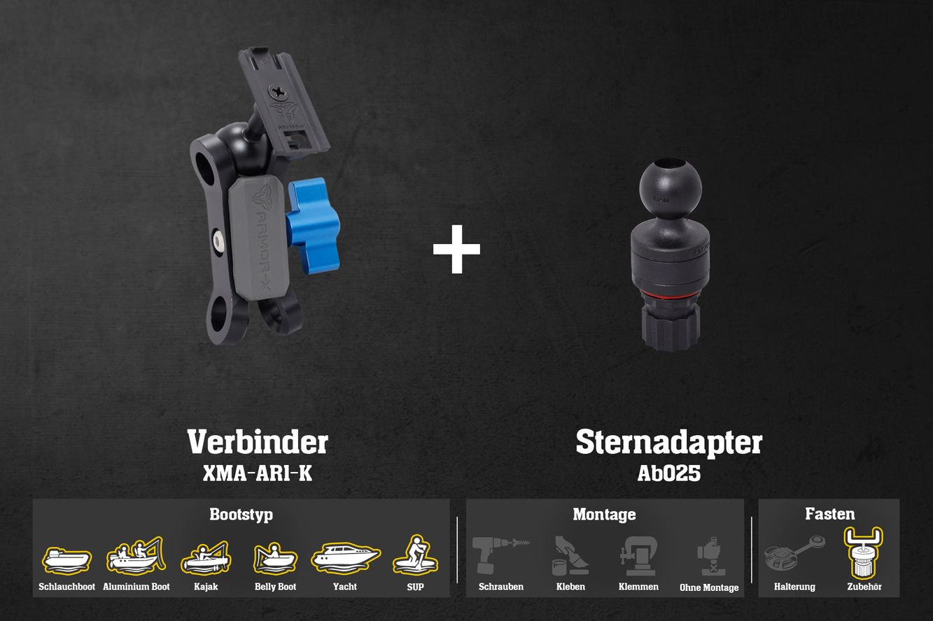 Armor-X Verbinder mit 1'' Kugel Type-K für Handy und Fasten Stern-Adap ...